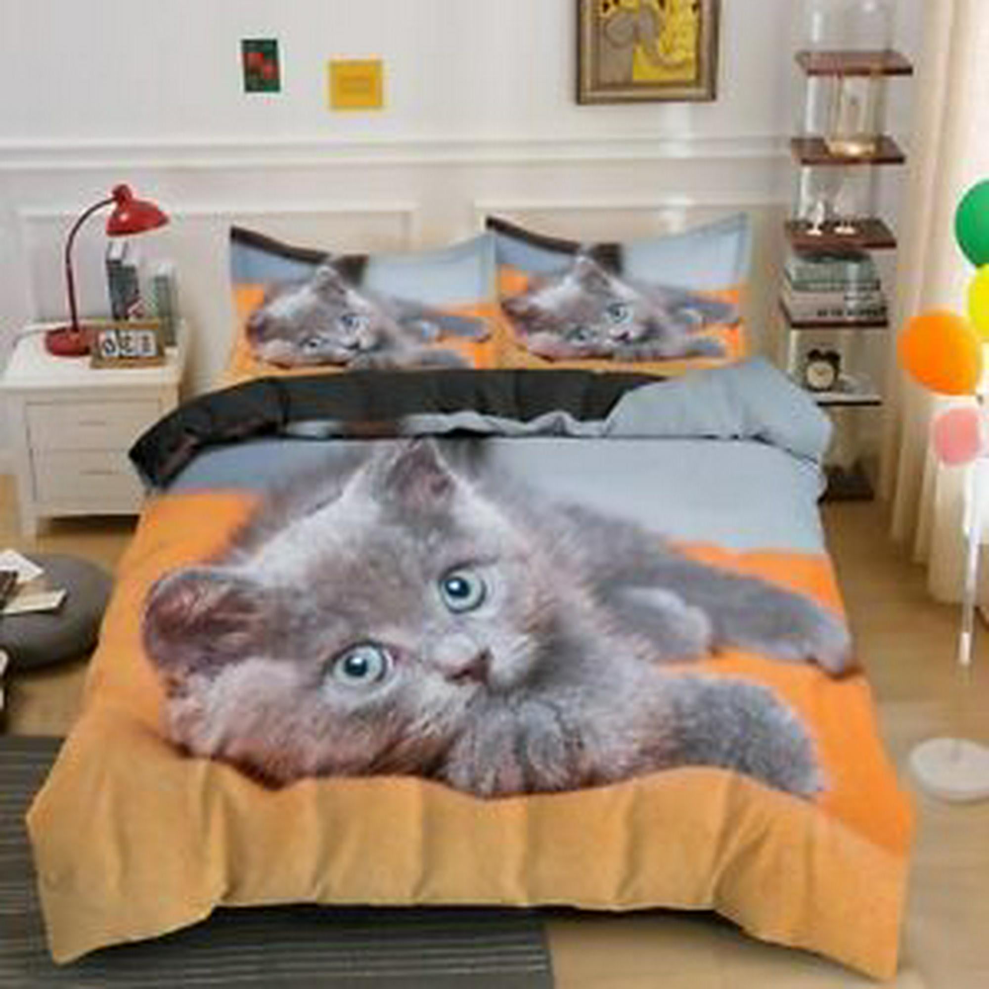 3D Cat Bedding Set Animal Duvet Cover with Pillowcase Queen Size Bed ...