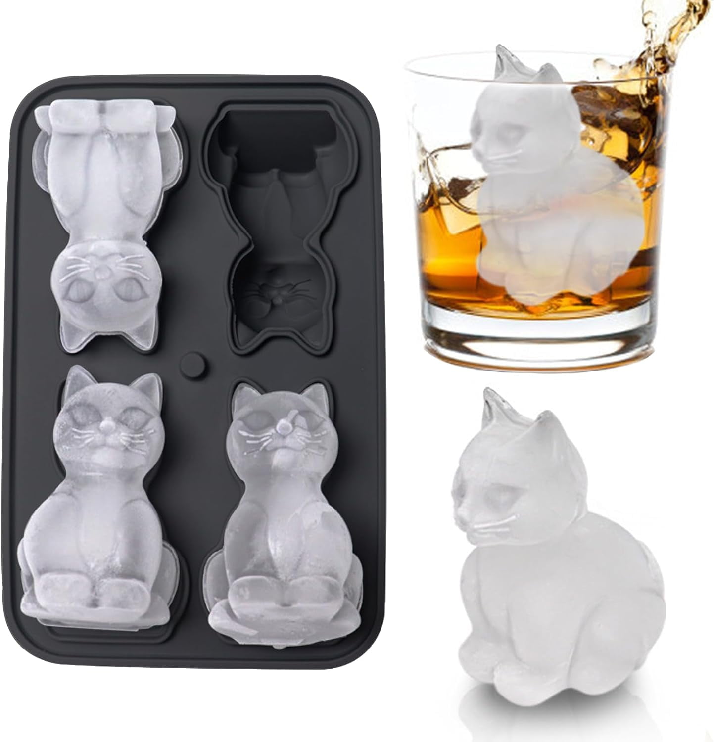 3D Cat Ice Cube Mold, Ice Cube Tray with Funnel with Funnel for ...