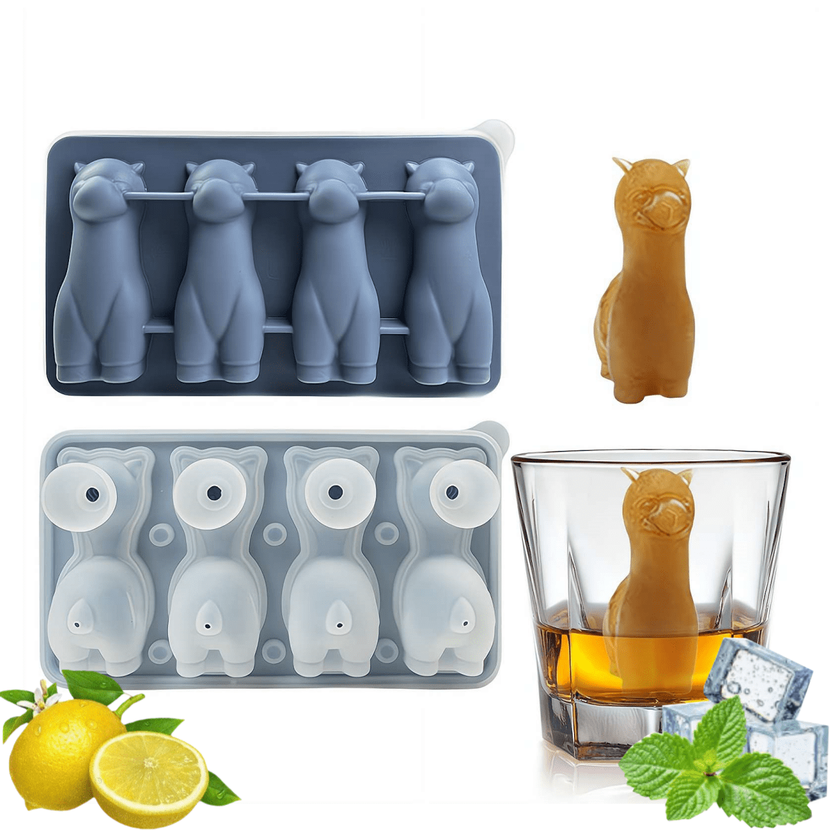3D Cat Ice Cube Mold, Silicone 3D Dog Ice Cube Mold Tray, 4-Cacity ...