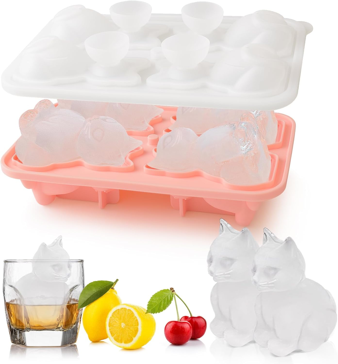 3D Cat Ice Cube Mold Silicone Large Ice Cube Tray with Lid for Cocktail ...