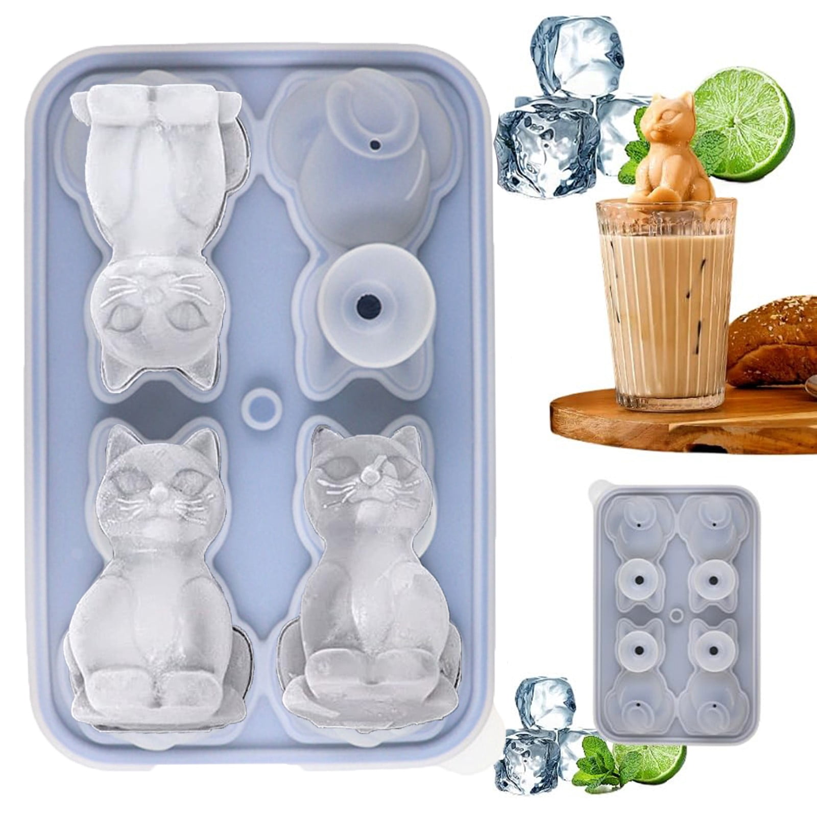 3D Cat Ice Cube Mold with Lid,Silicone Tray for Large Ice Cubes and ...