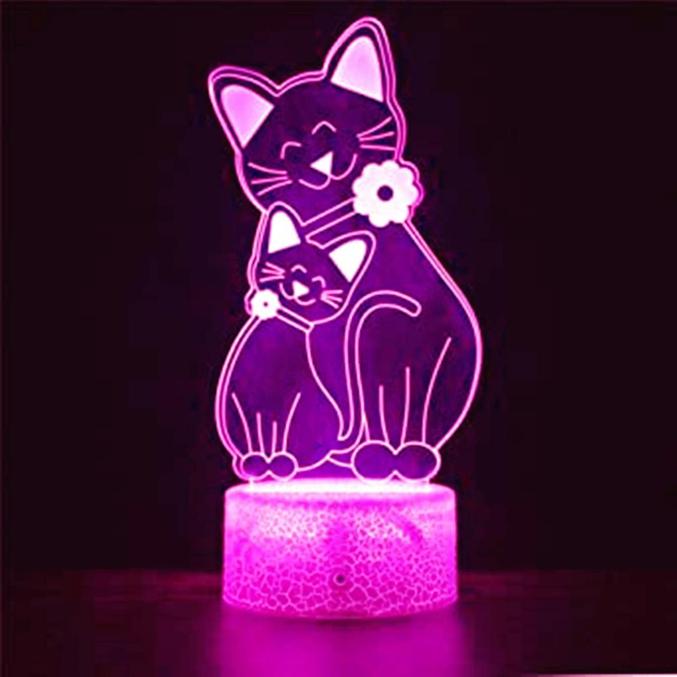 3D Cat Night Light Table Desk Optical Illusion Lamps 7 Color Changing ...