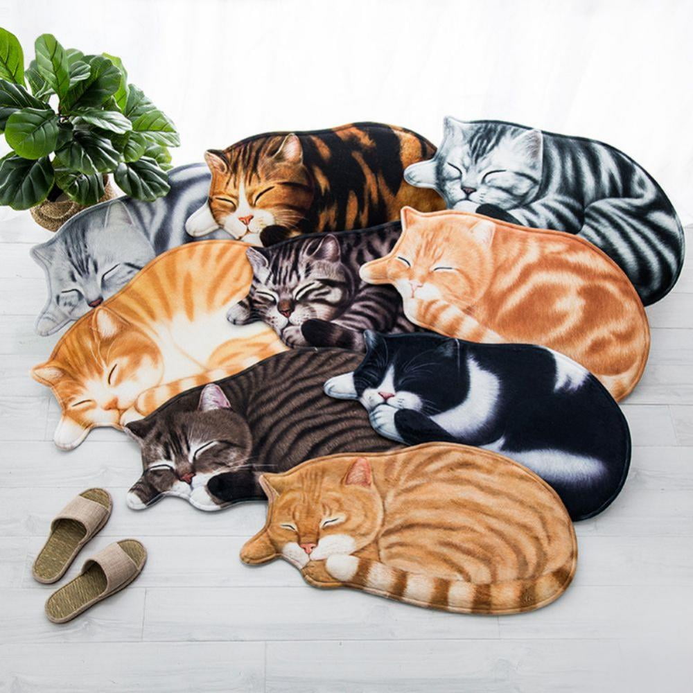 3D Cat-shaped Thicken Bedroom Mats Cute Sleeping Animals Plush Mats for ...