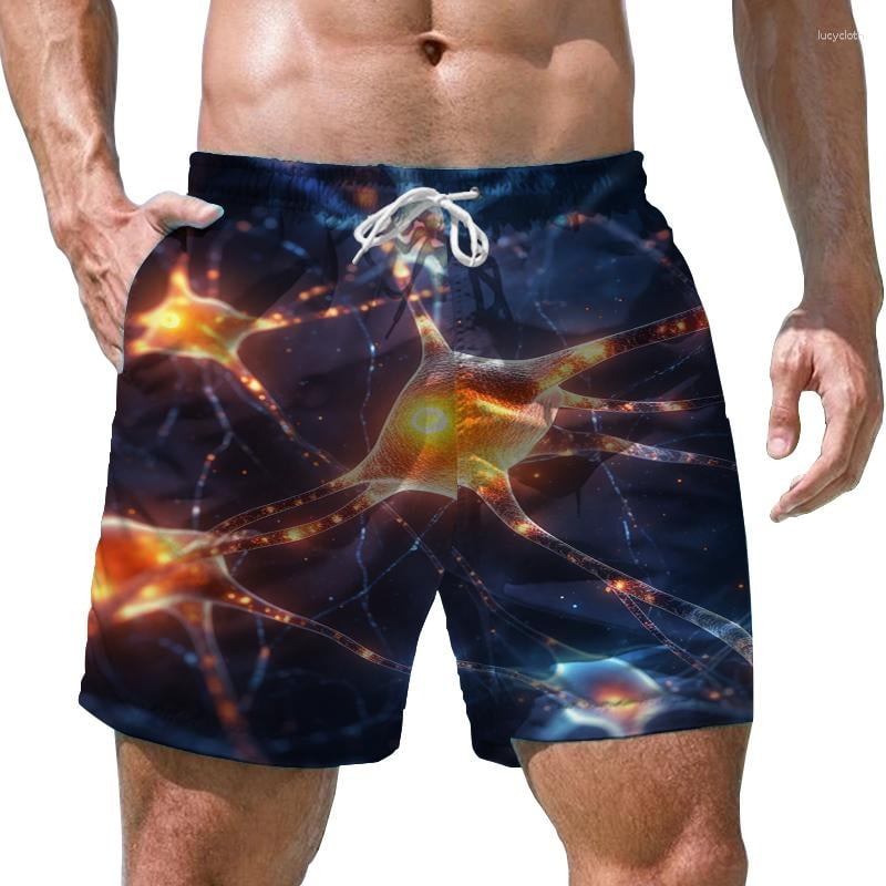 3d Cell Printed Beach Pants Mens 2024 Summer Harajuku Hip Hop Swimming