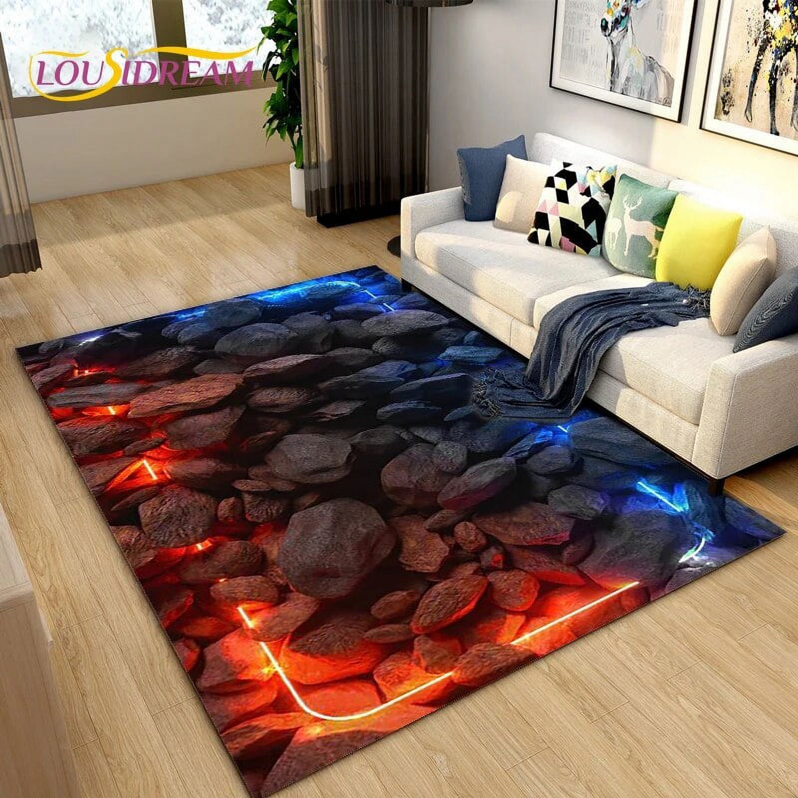 3D Charcoal Volcanic Rock Flame Stone Area Rug Carpet Rug for Living ...
