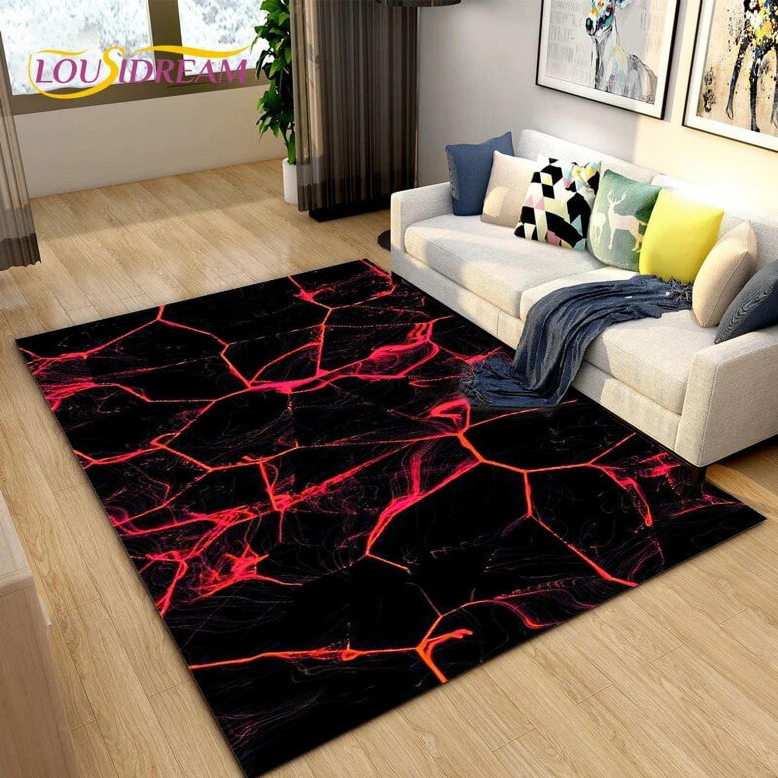 3D Charcoal Volcanic Rock Flame Stone Area Rug Carpet Rug for Living ...