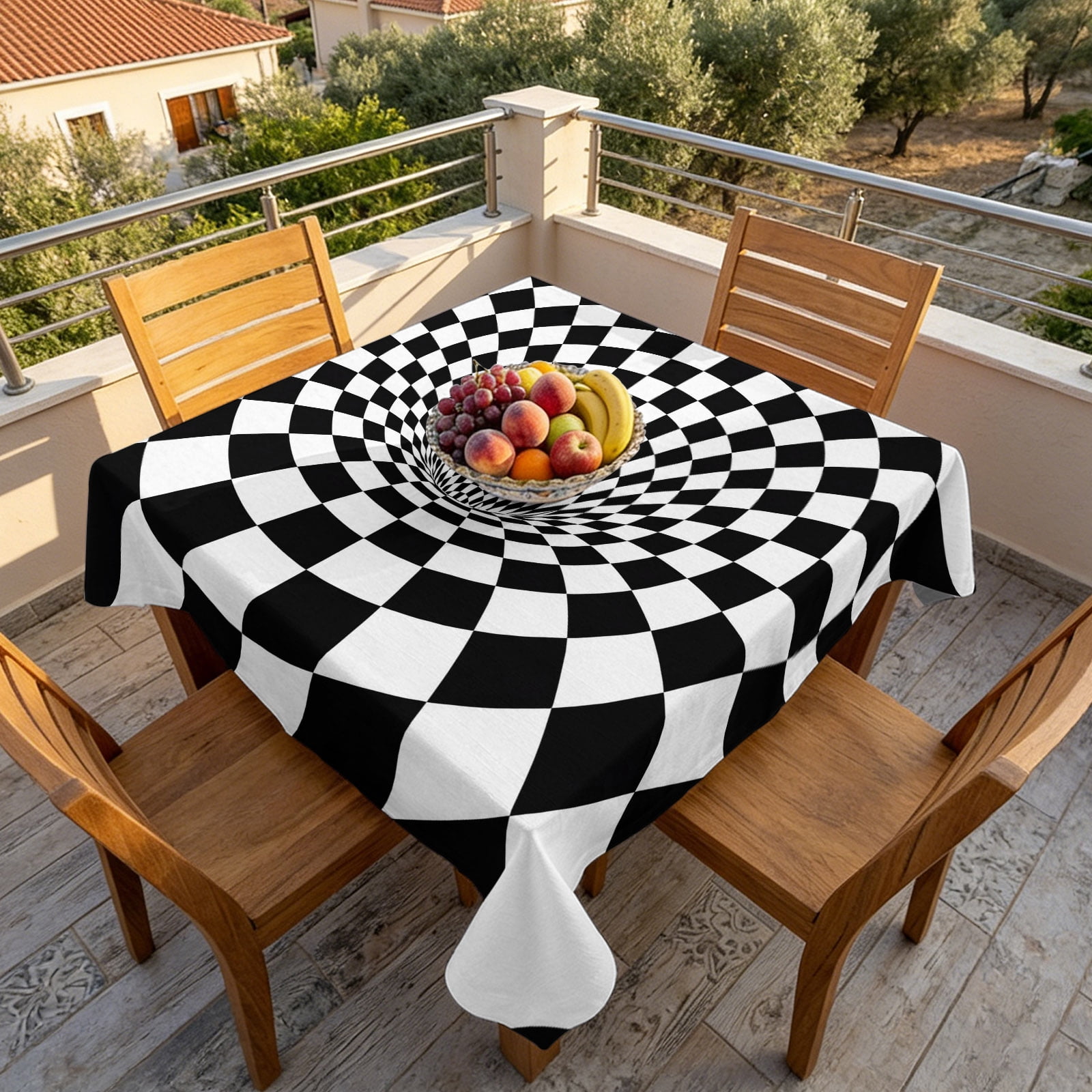 3D Checkerboard Tunnel Table Cloth 60x60in, Waterproof Square ...