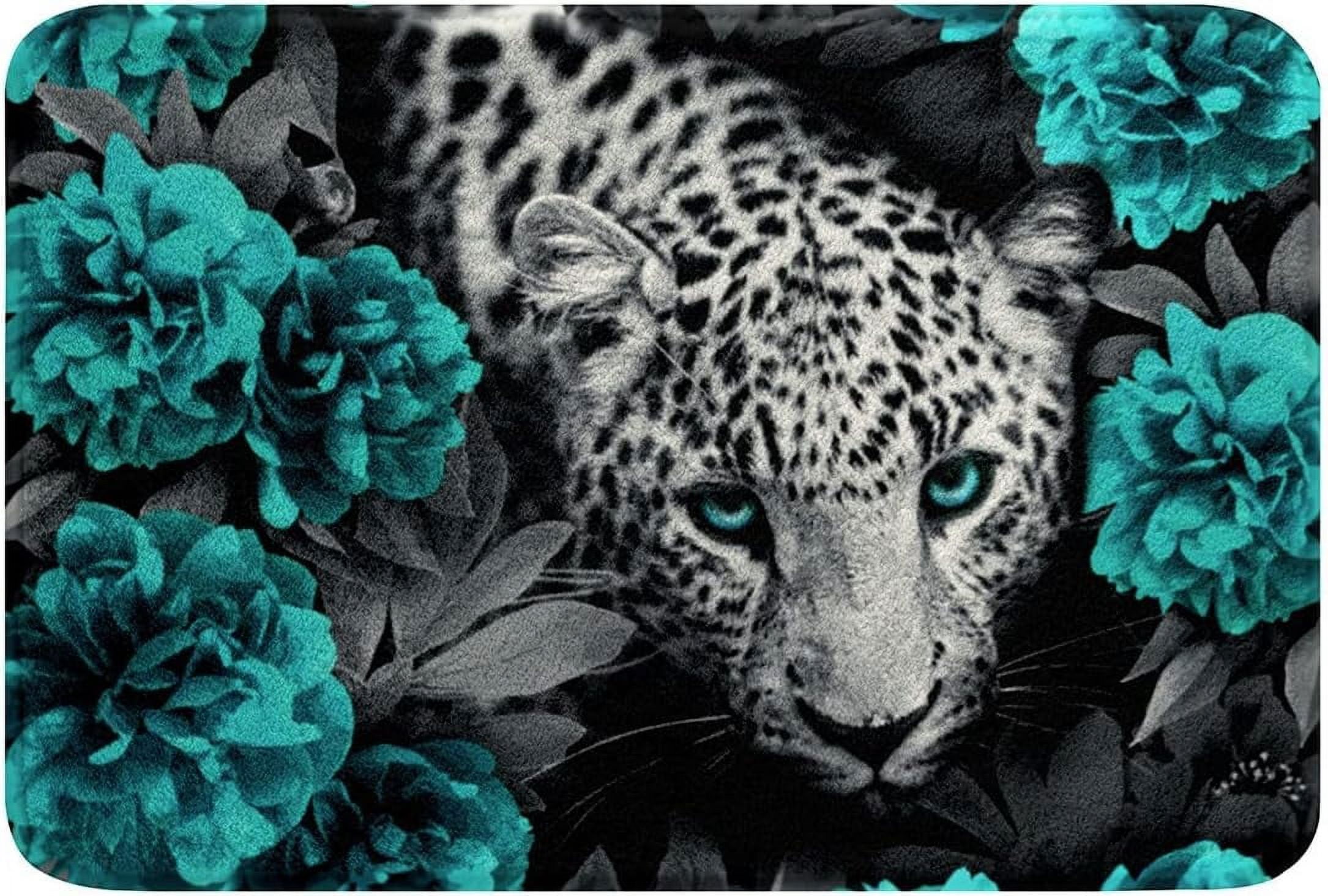 3D Cheetah Bath Mat Teal Rose Leopard Print Bath Rugs for Women ...