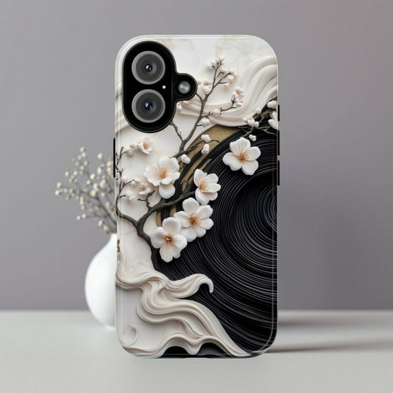 3D Cherry Blossom Japanese Sakura Art Phone Case with iPhone 17 to 11 ...