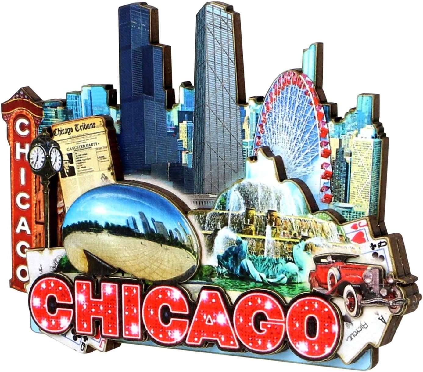 3D Chicago Magnet Skyline Bean Landmarks - Walmart.com