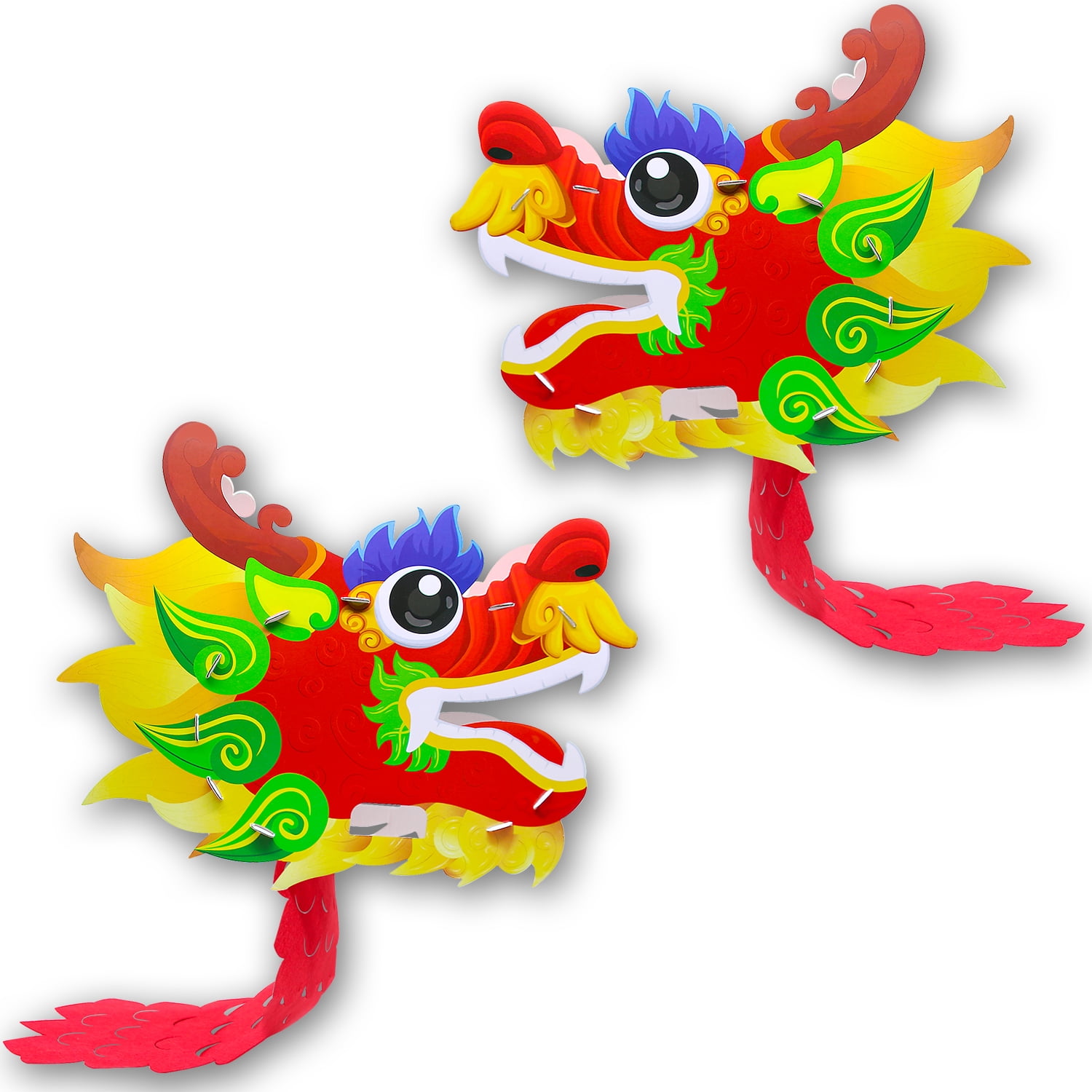2 Pack Chinese Dragon Dance Head, DIY Interesting Educational Paper ...