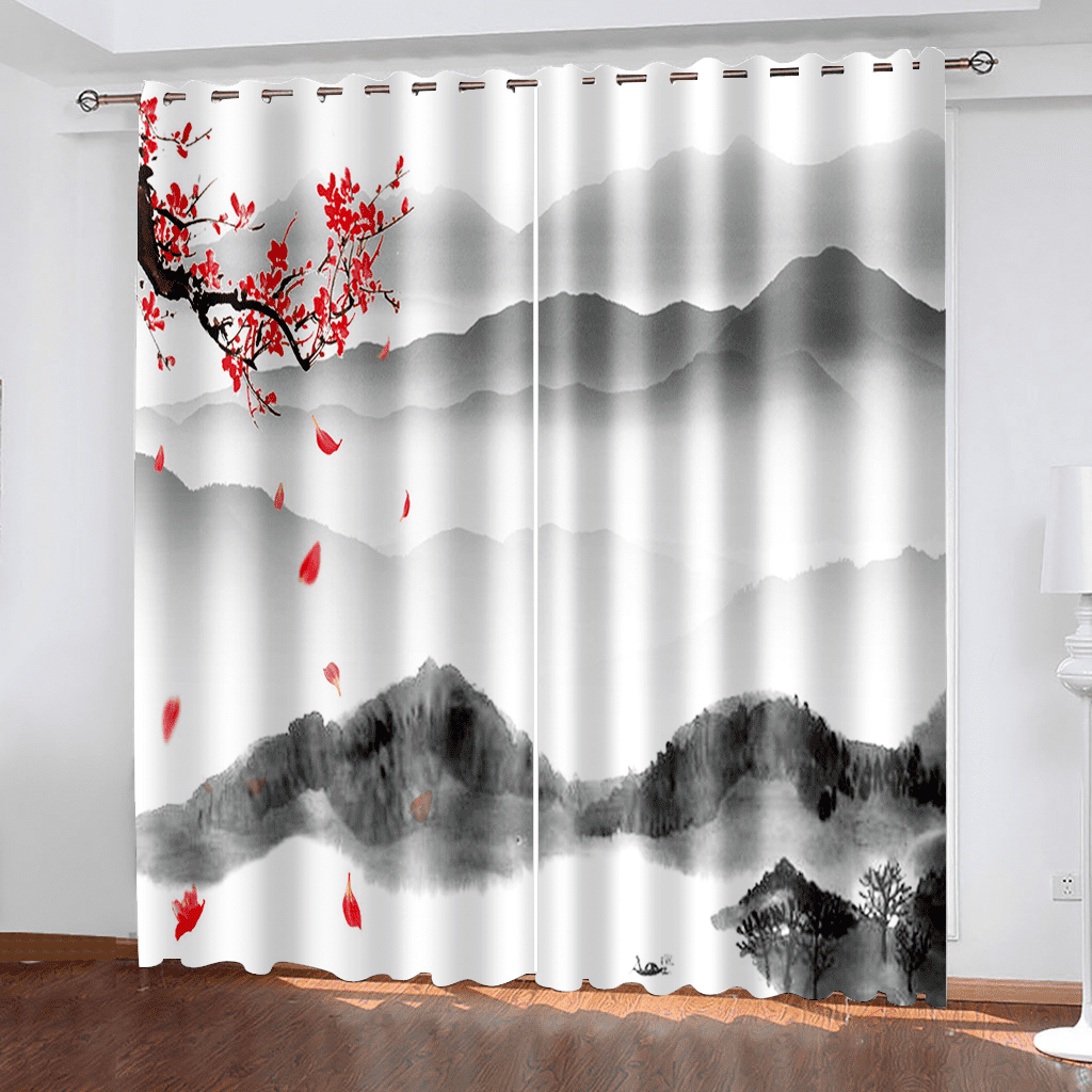 3D Chinese Style Ink Painting Series Luxury Home Sunshade Curtains 2 ...