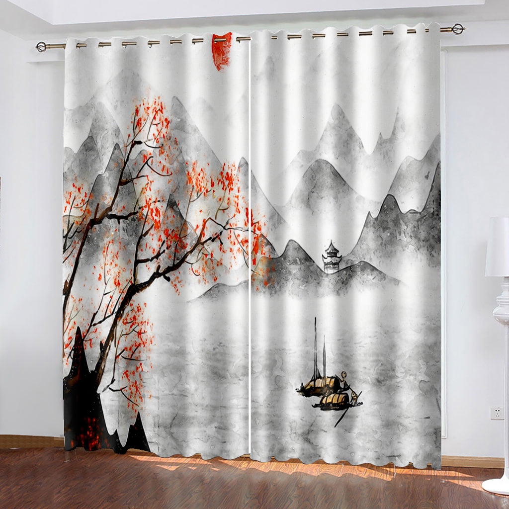 3D Chinese Style Ink Painting Series Luxury Home Sunshade Curtains 2 ...