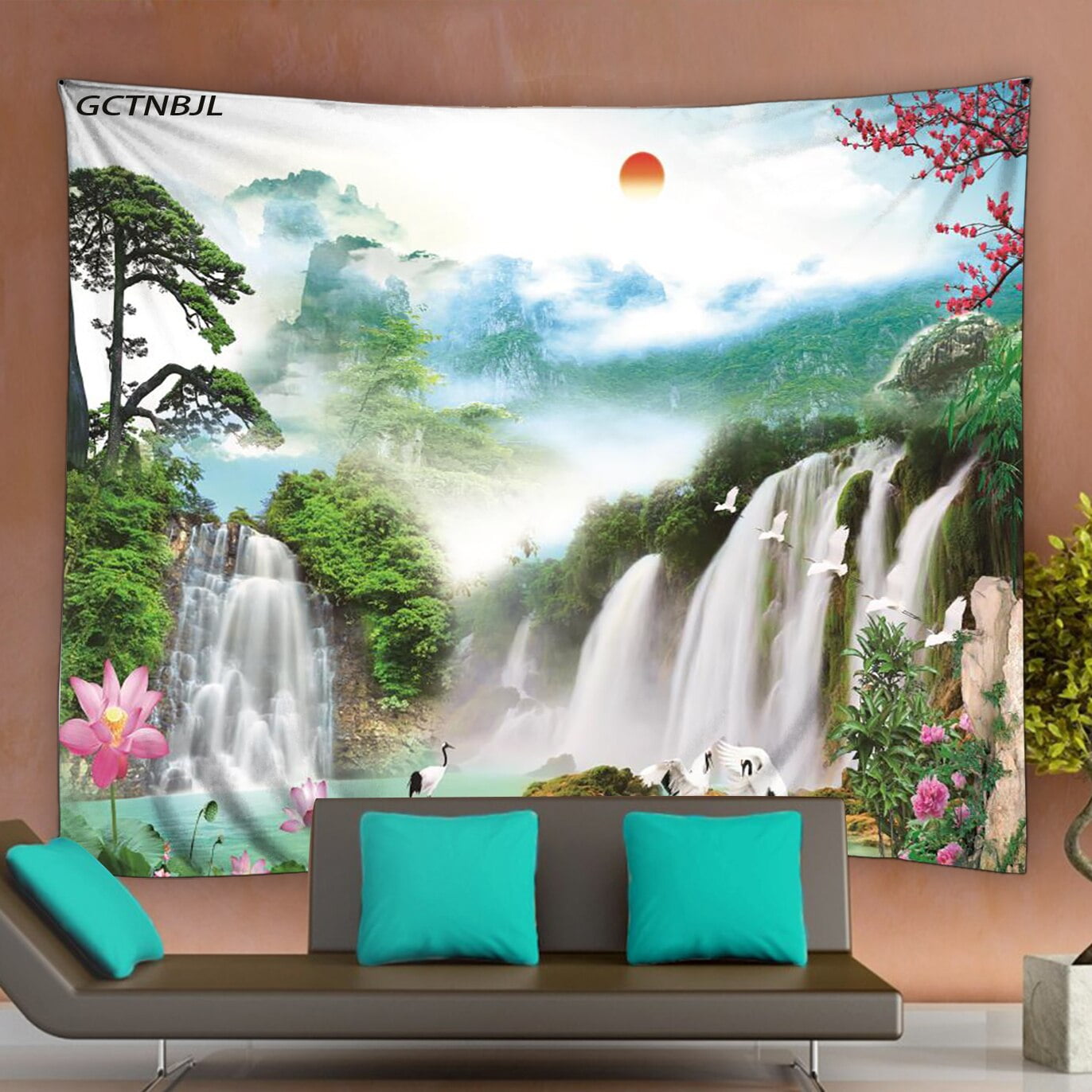 3D Chinese Waterfall Scenery Tapestry Wall Hanging Aesthetic Mountain ...