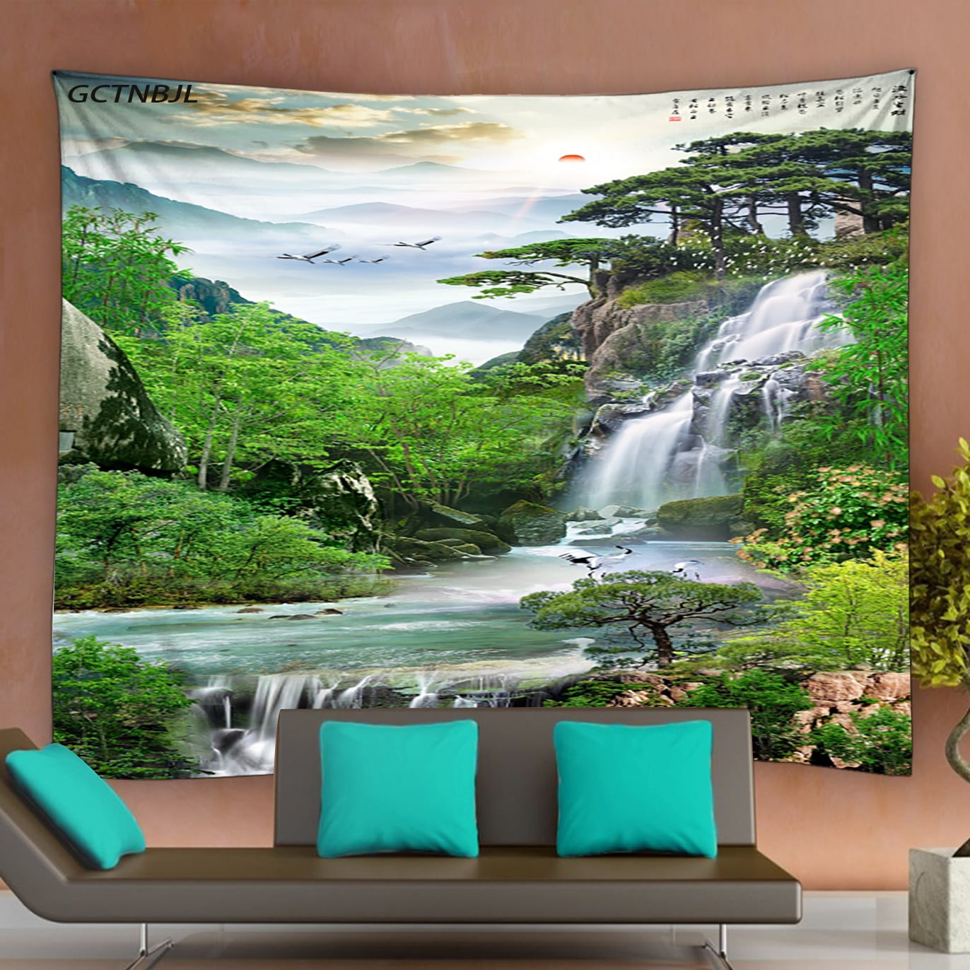 3D Chinese Waterfall Scenery Tapestry Wall Hanging Aesthetic Mountain ...