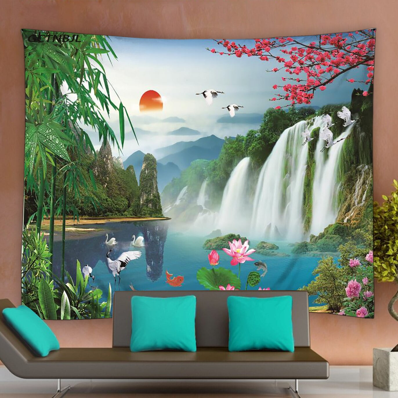 3D Chinese Waterfall Scenery Tapestry Wall Hanging Aesthetic Mountain ...