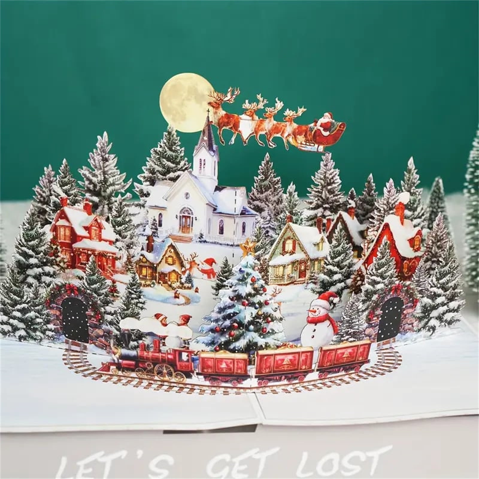 3D Christmas Card Pop Up | Festive Winter Village Scene, Santa, Train ...