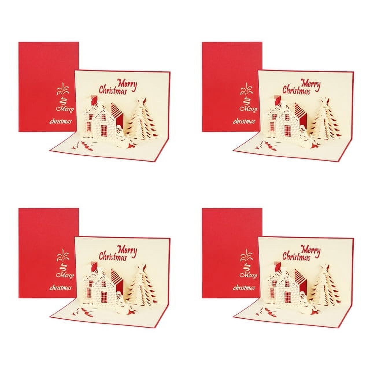 4 Packs 3D Pop Up Christmas Castle Cards with Envelopes, Handmade Xmas ...