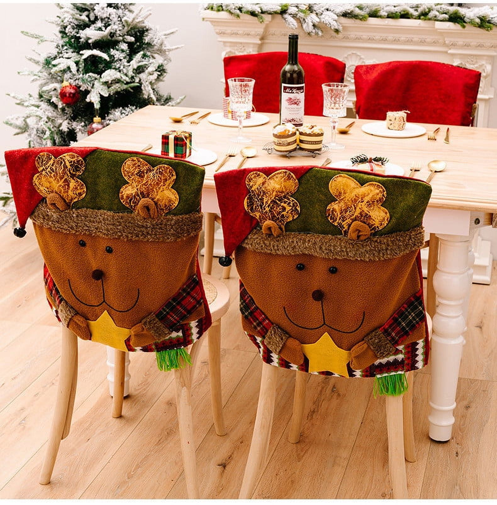 3D Christmas Chair Cover with Santa Doll Design, Festive Holiday Table ...