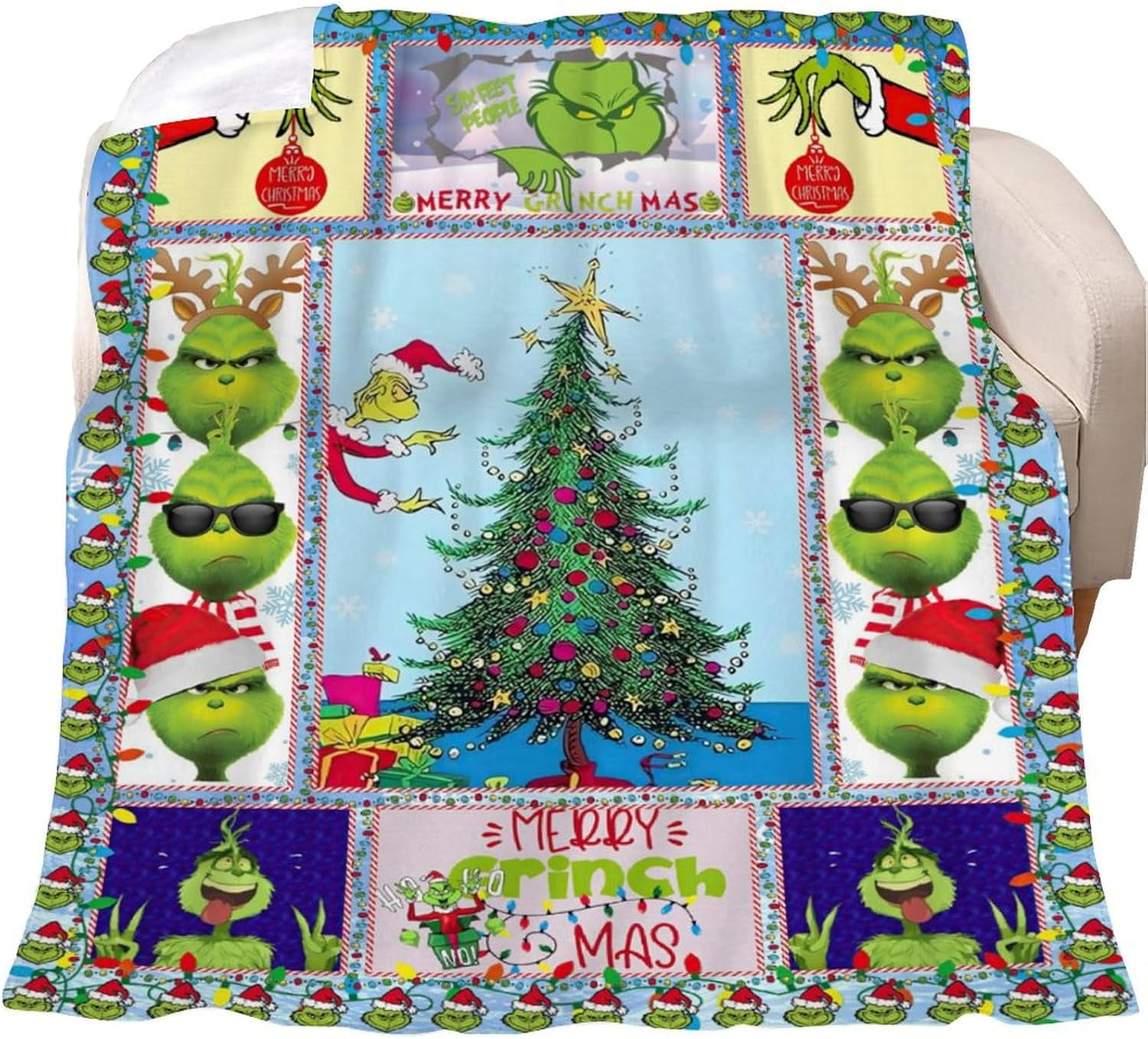3D Christmas Green Monster Throw Blanket, Plush Microfiber Christmas Blankets and Throws for Bed ...