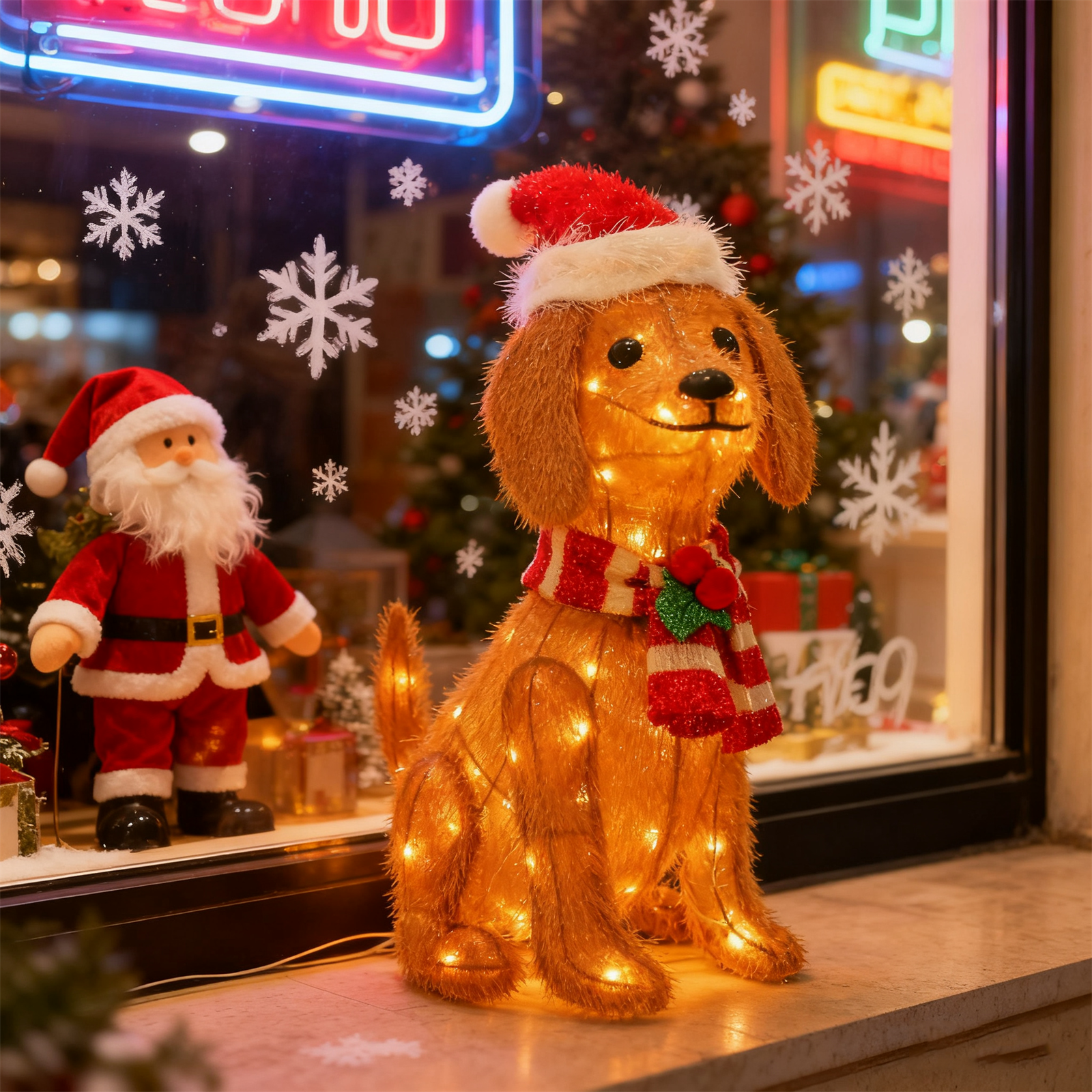 3D Christmas Lighted Dog Decorations,18.5inch Puppy Dog Statue with ...