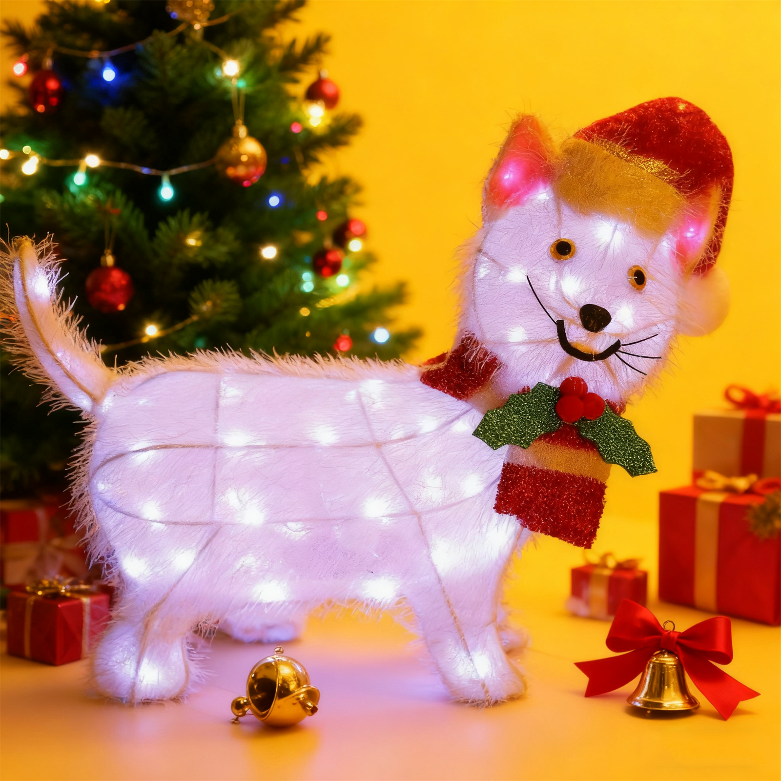 3D Christmas Lighted White Cat Decorations,Large Realistic Standing ...