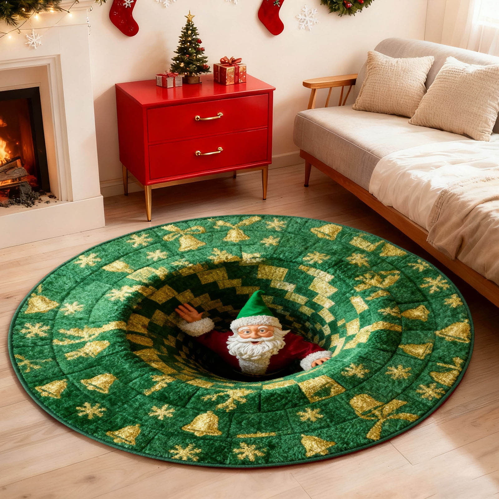 3D Christmas Round Rug Santa Claus / Snowman / Animal Print Round Area ...