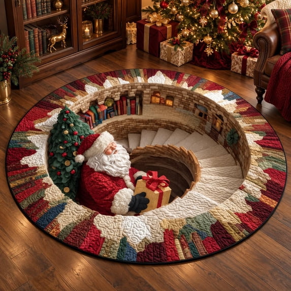 3D Christmas Round Rug, Santa Optical Illusion Mat for Home Decor, Soft ...