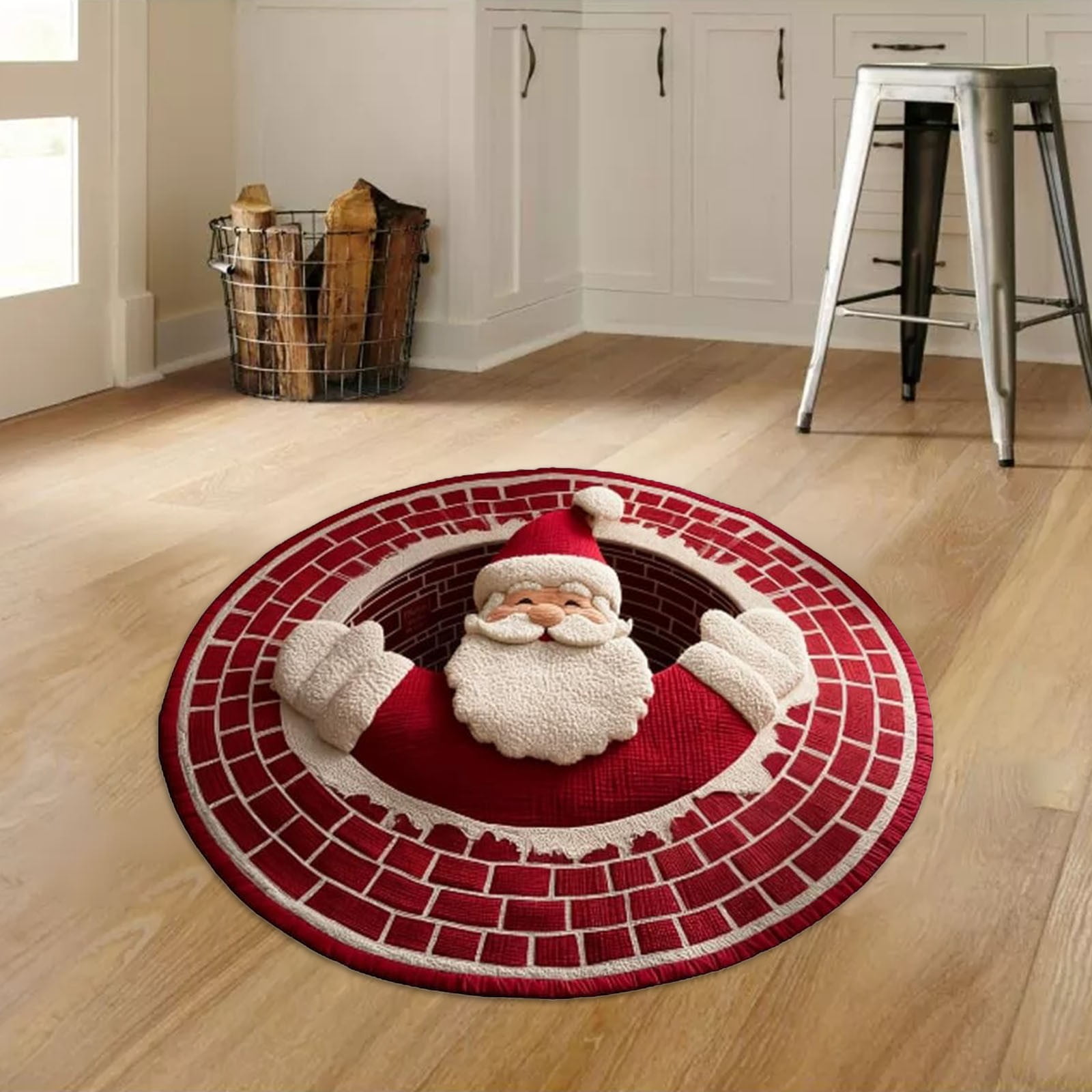 3D Christmas Rug Optical Illusion Rug 15.75in Round Christmas Kitchen ...