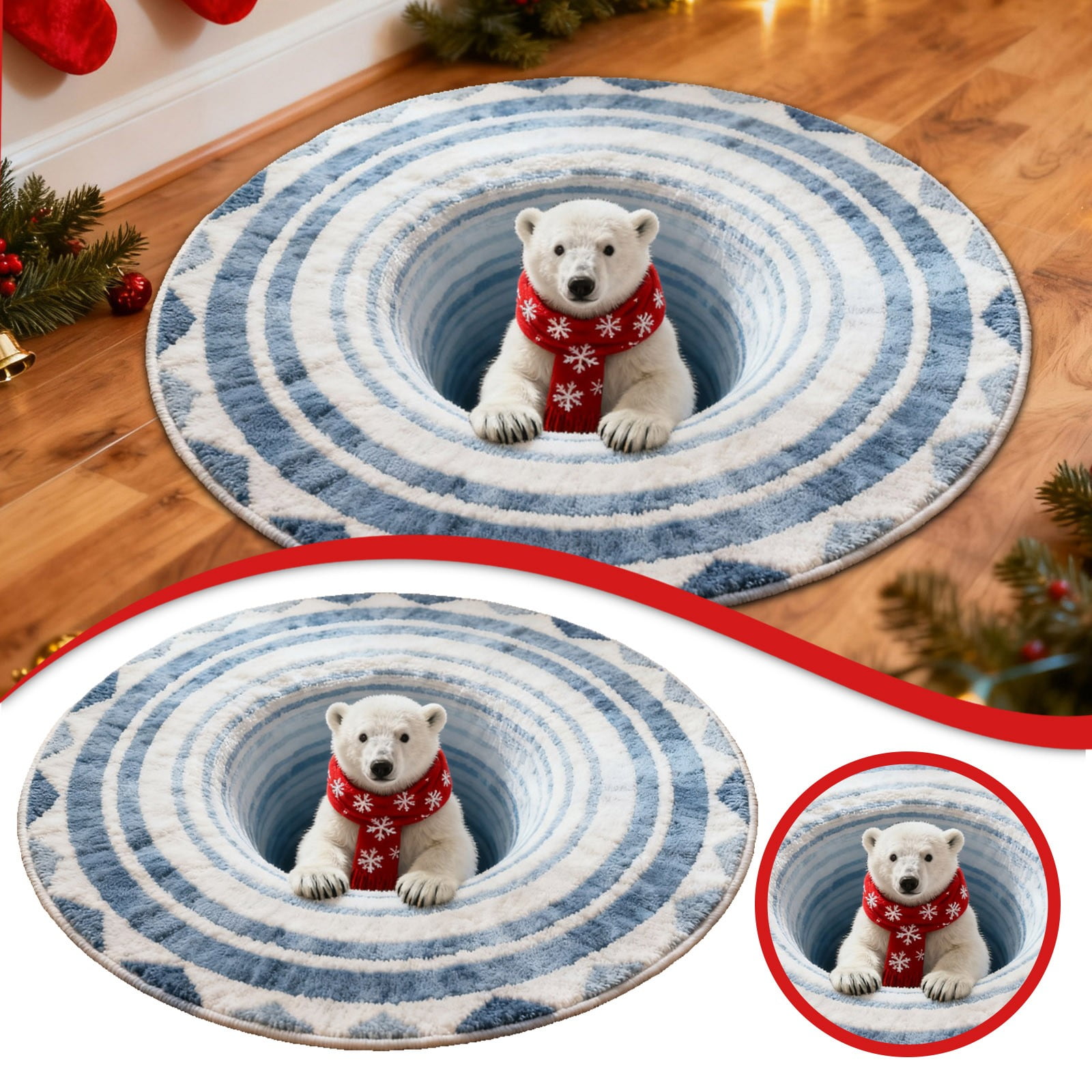 3D Christmas Rugs for Living Room – Christmas Optical Illusion Rugs ...