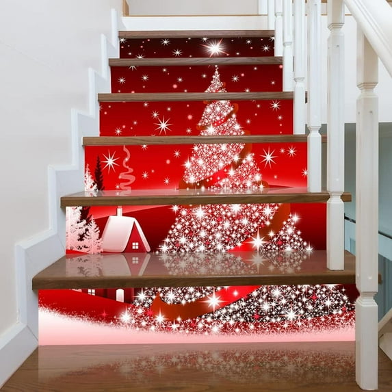 3D Christmas Tree Stair Stickers Decals Removable Stair Risers ...
