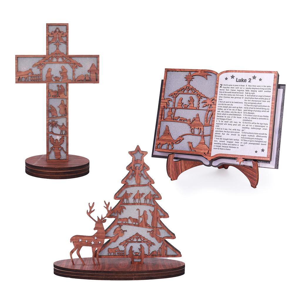 3D Christmas Wooden Nativity Scene Book Display With Sets Light ...