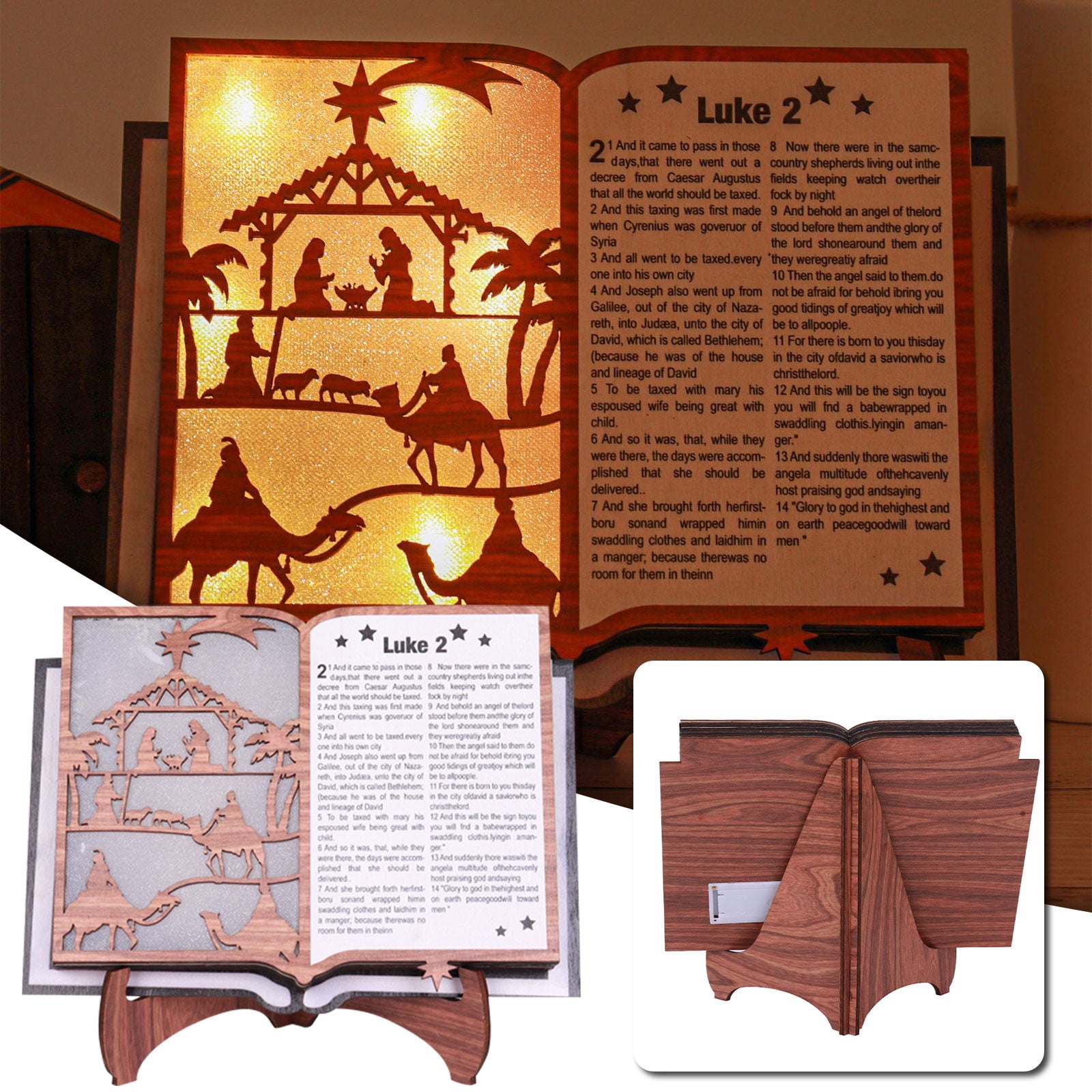 3D Christmas Wooden Nativity Scene Book Display with Light, Wooden ...