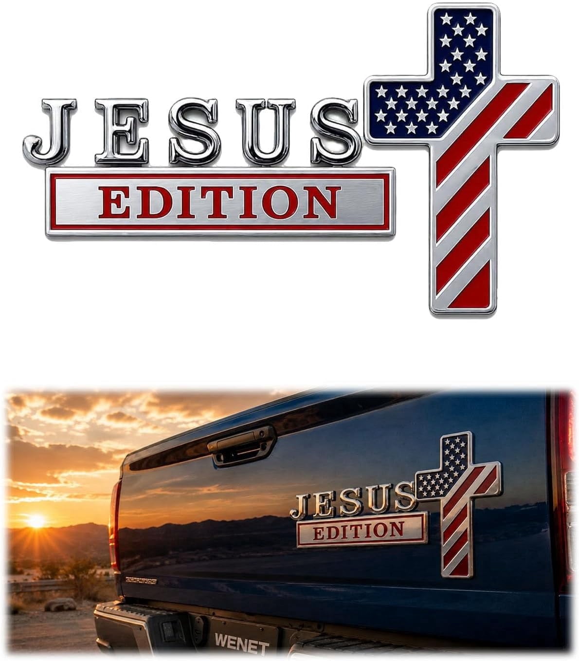 3D Chrome Cross Car Emblem, Metal American Flag Badge for Truck SUV, We ...