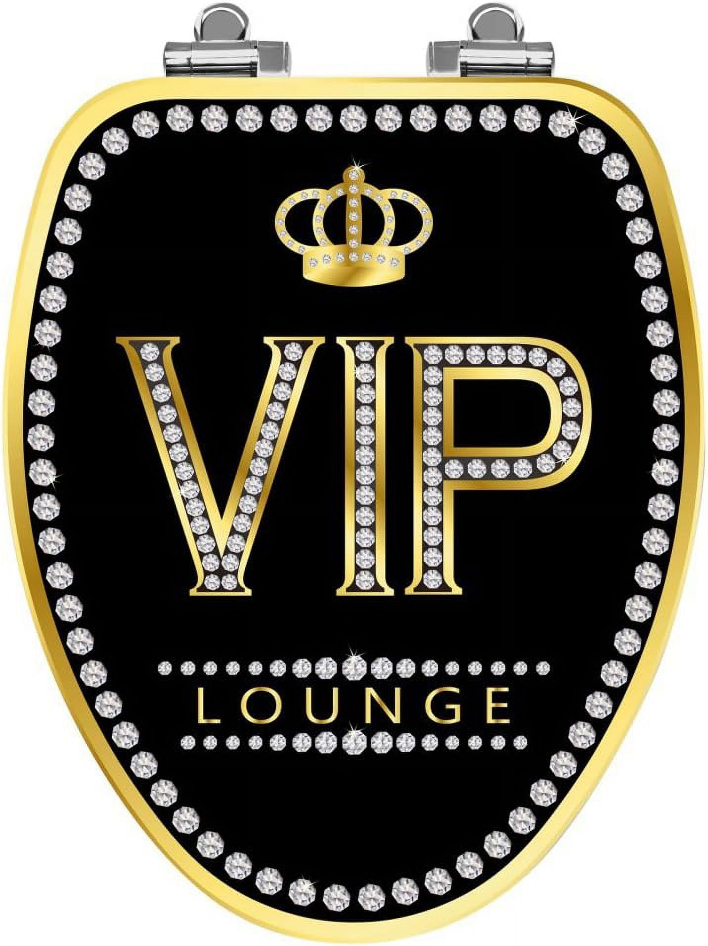 3D Chrome Elongated Toilet Seat w/Slow Close Chromed Metal Hinges, Wood ...