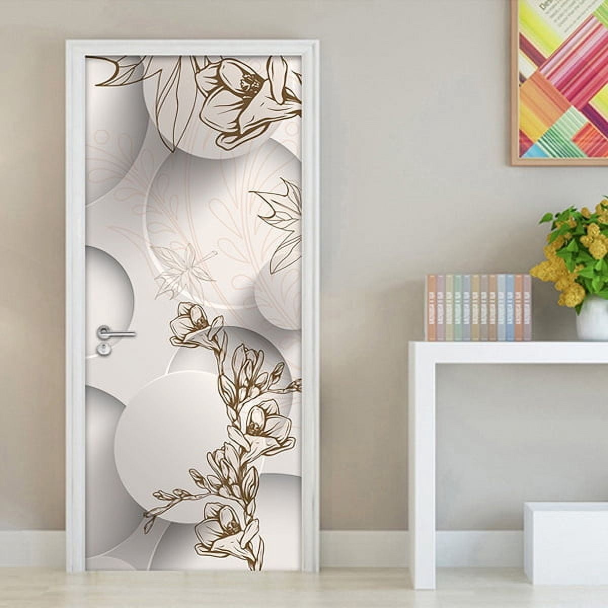 3D Circle Ball Flower Pattern Door Sticker Living Room Bedroom PVC Self ...
