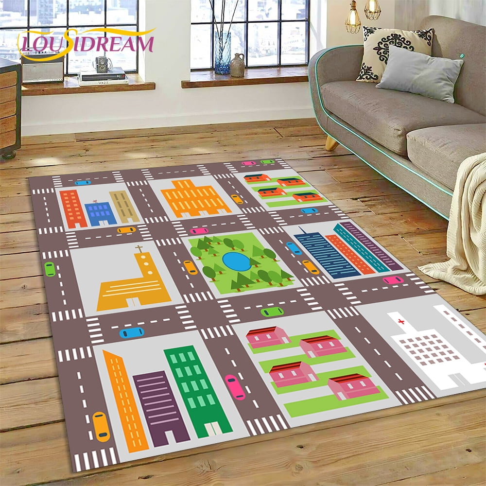 3D City Traffic Road Map Child PlayMat Highway Playroom Area Rug Carpet ...