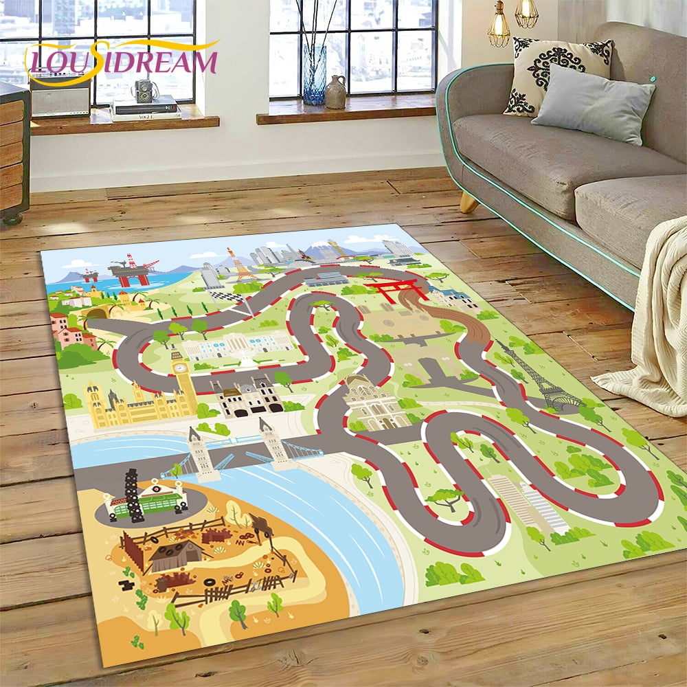 3D City Traffic Road Map Child PlayMat Highway Playroom Area Rug Carpet ...