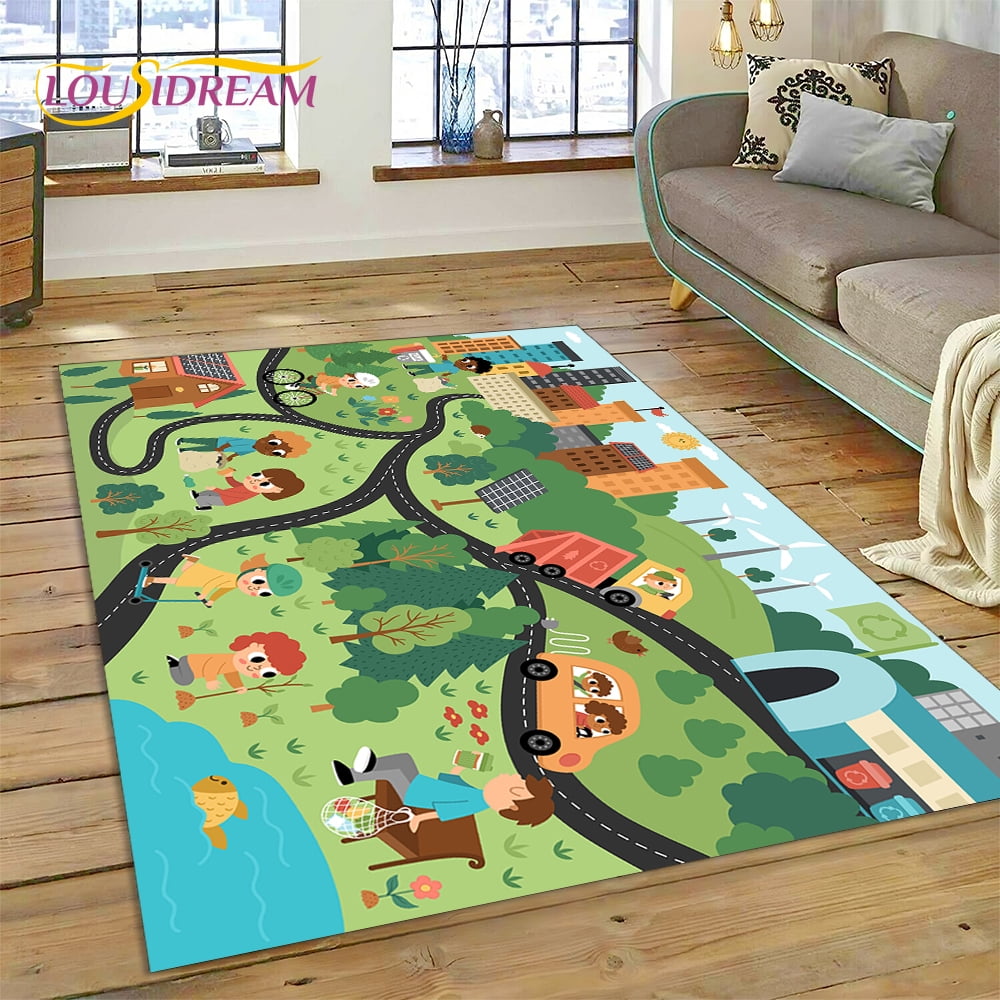 3D City Traffic Road Map Child PlayMat Highway Playroom Area Rug Carpet ...