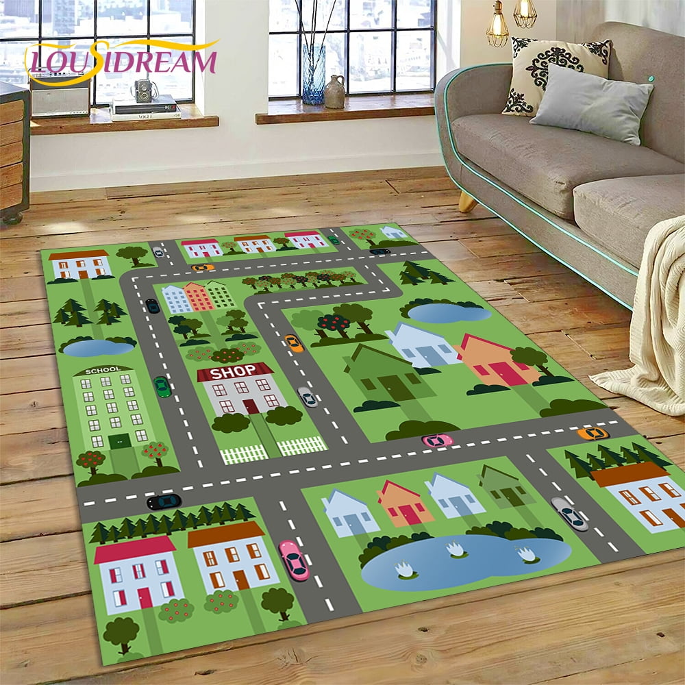 3D City Traffic Road Map Child PlayMat Highway Playroom Area Rug Carpet ...