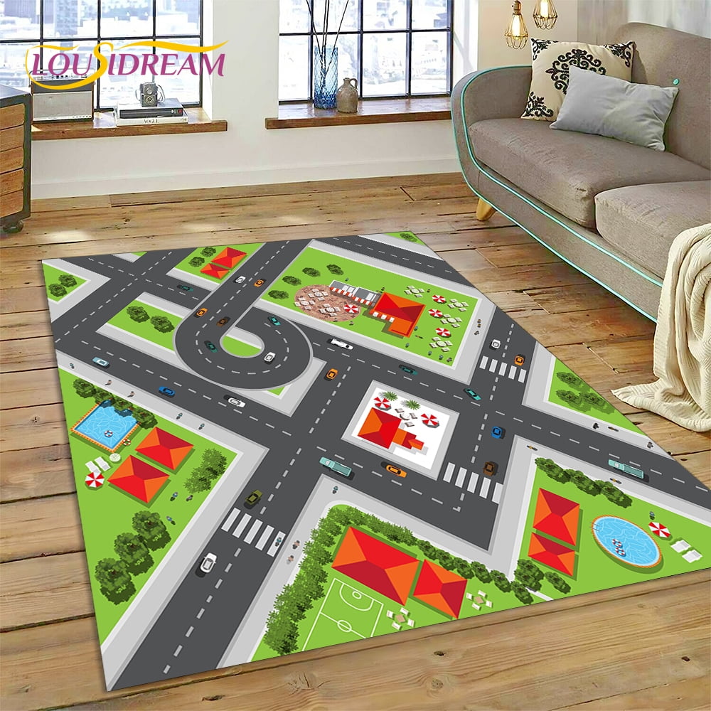 3D City Traffic Road Map Child PlayMat Highway Playroom Area Rug Carpet ...