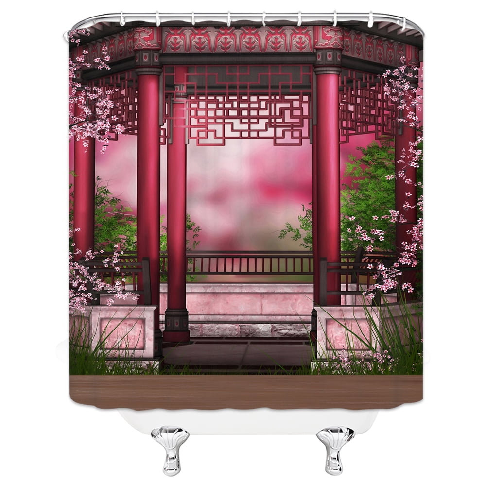 3D Classical Chinese Architecture Shower Curtain Hollowed Out Window ...