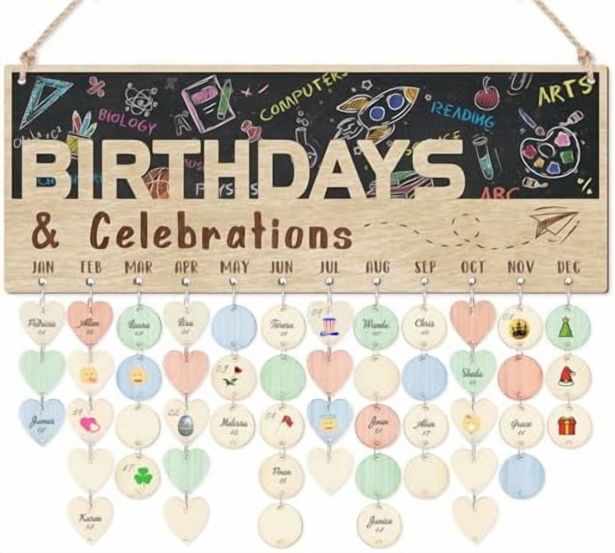 3D Classroom Birthday Chart Wall Hanging(16"x6"), Wooden Birthday ...