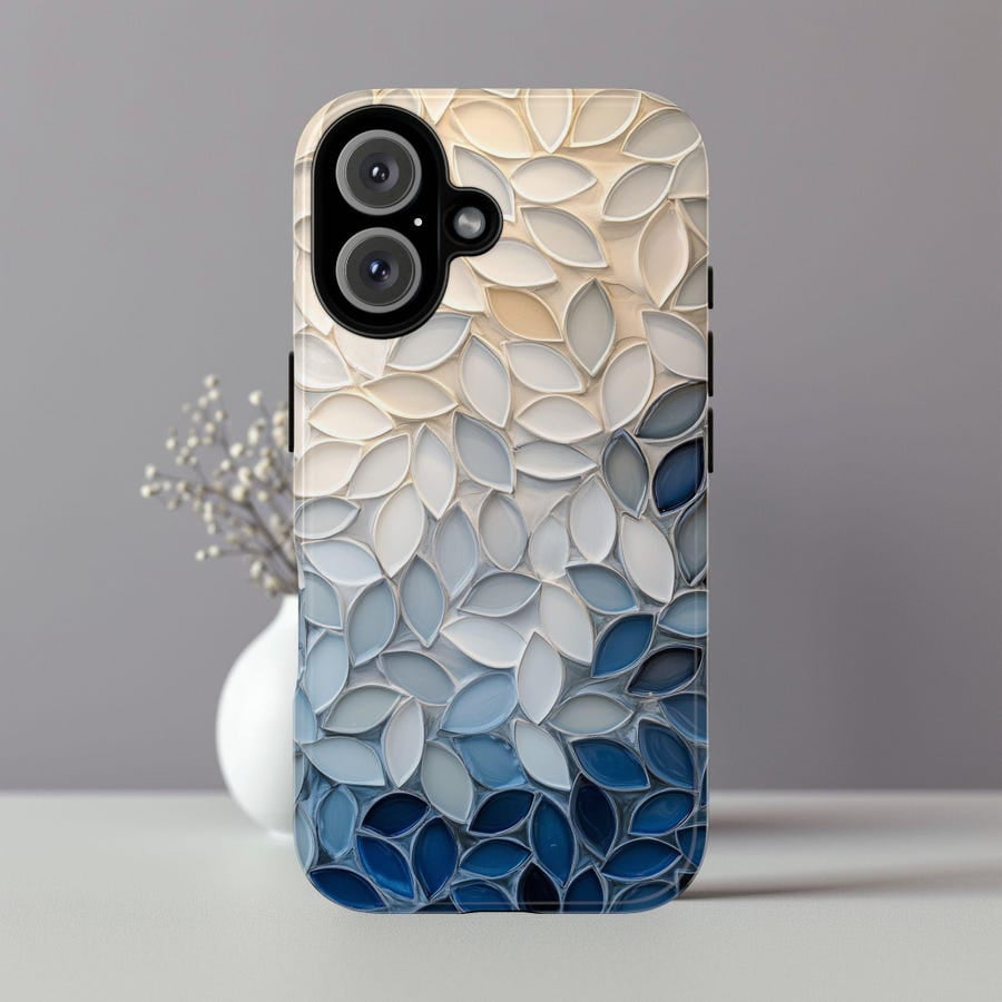 3D Clay Art Style Neutral Blue Leaf Mosaic Textured Phone Case 11 12 13 ...