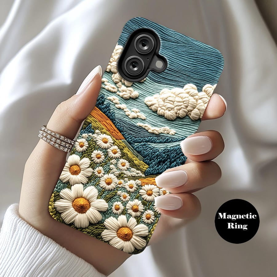 3D Clay Floral Daisy and Ocean Wave Summer Beach Phone Case 11 12 13 14 ...