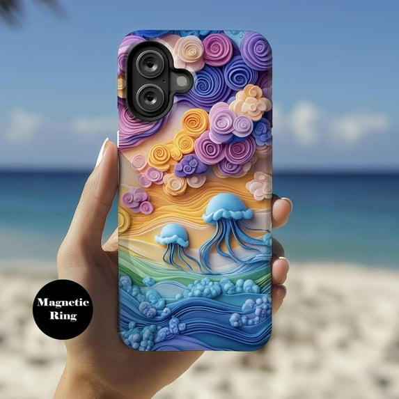 3D Clay-Like Underwater Jellyfish Ocean Art Sea Life Phone Case 11 12 ...