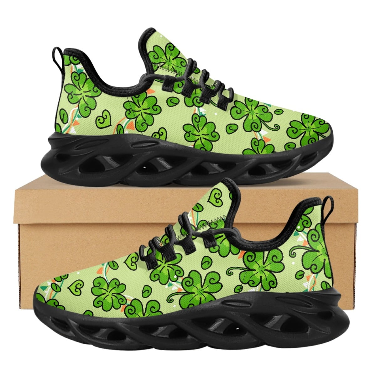 3D Clover Shamrock Pattern Lace-up Platform Sneakers Breathable Non ...
