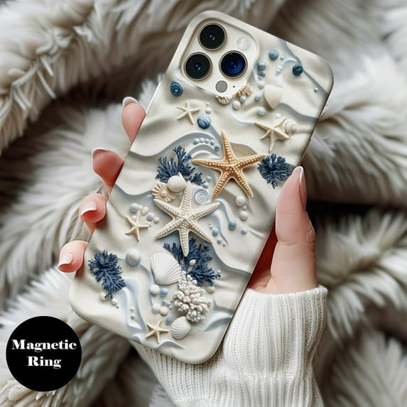 3D Coastal Seashell and Sand Texture Ocean Beach Phone Case 11 12 13 14 ...