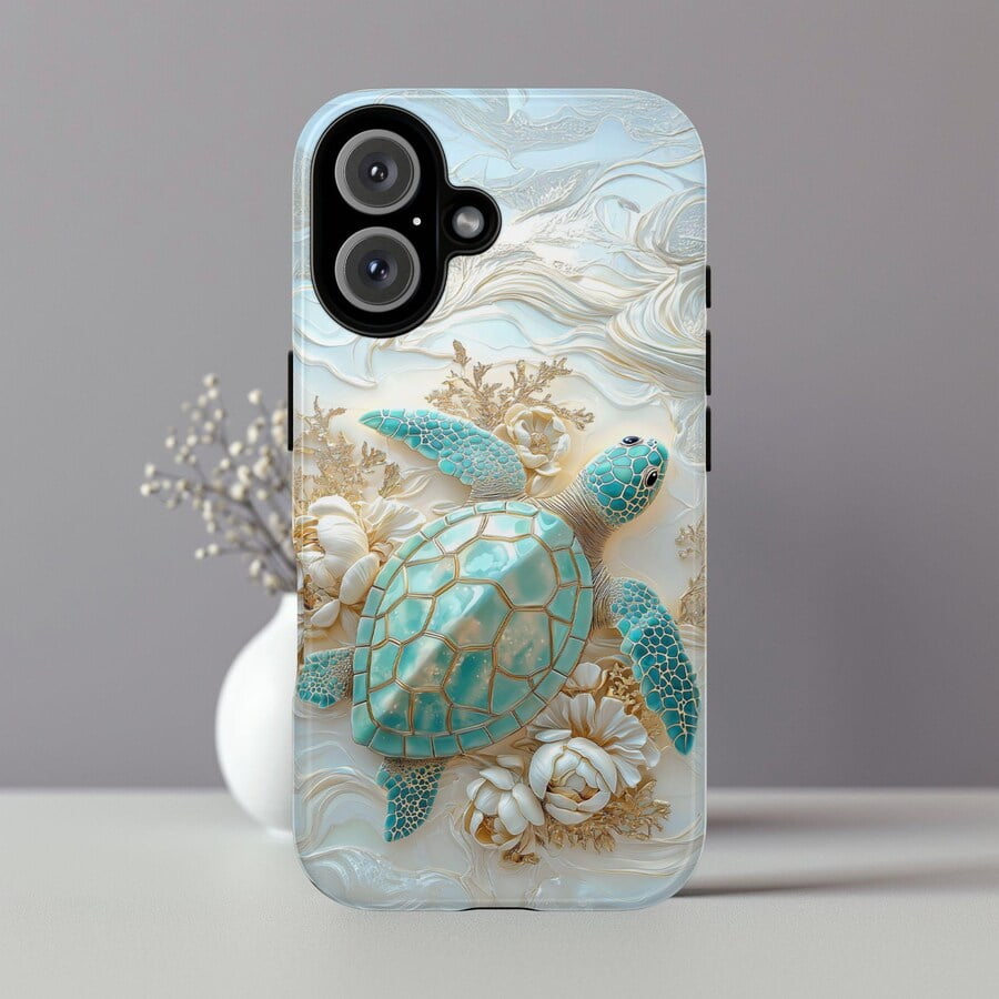 3D Coastal Style Aqua Coral Reef Sea Turtle Ocean Phone Case 11 12 13 ...