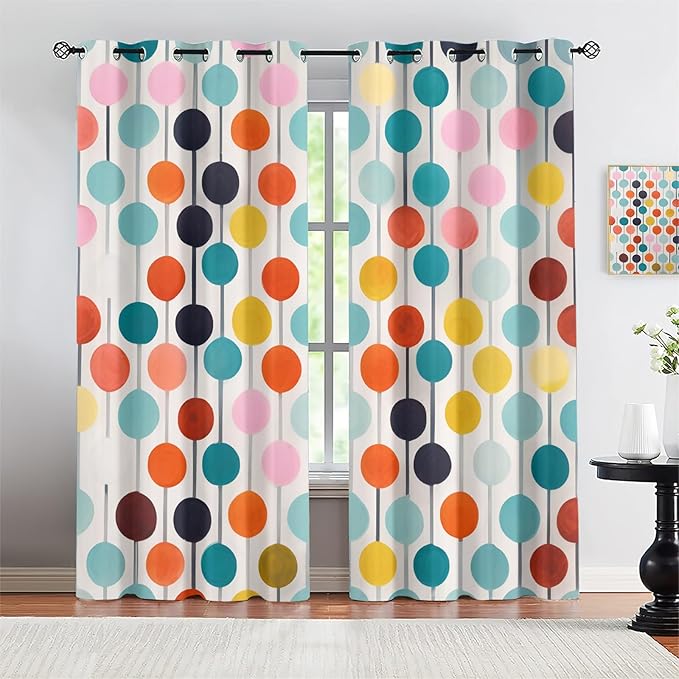 3D Color Circle Geometry Blackout Curtain, Bohemian Mid-Century ...